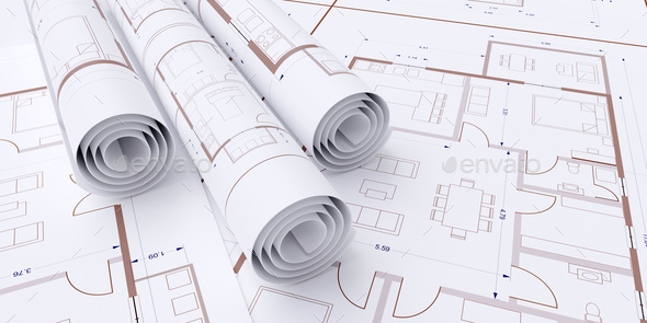 House floor plan, construction concept. Architecture blueprint drawings background, above view ...